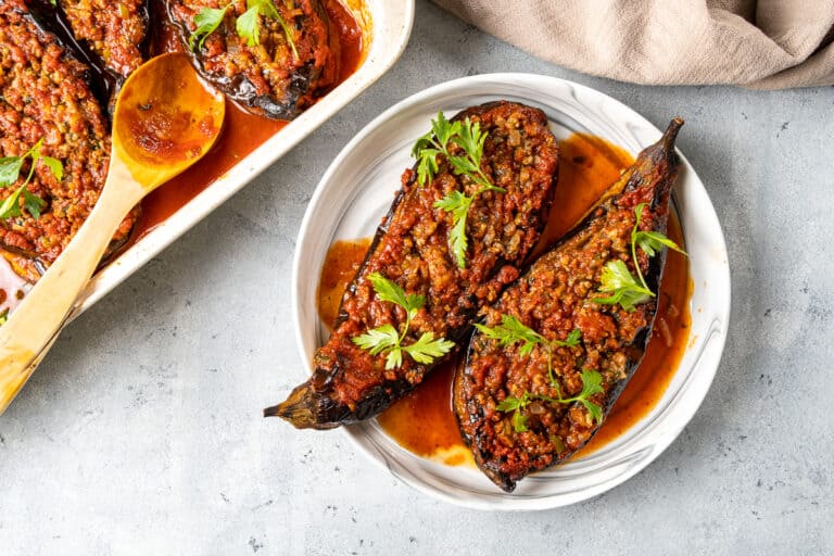 Turkish Ground Beef Stuffed Eggplant Karniyarik Recipe - Give Recipe