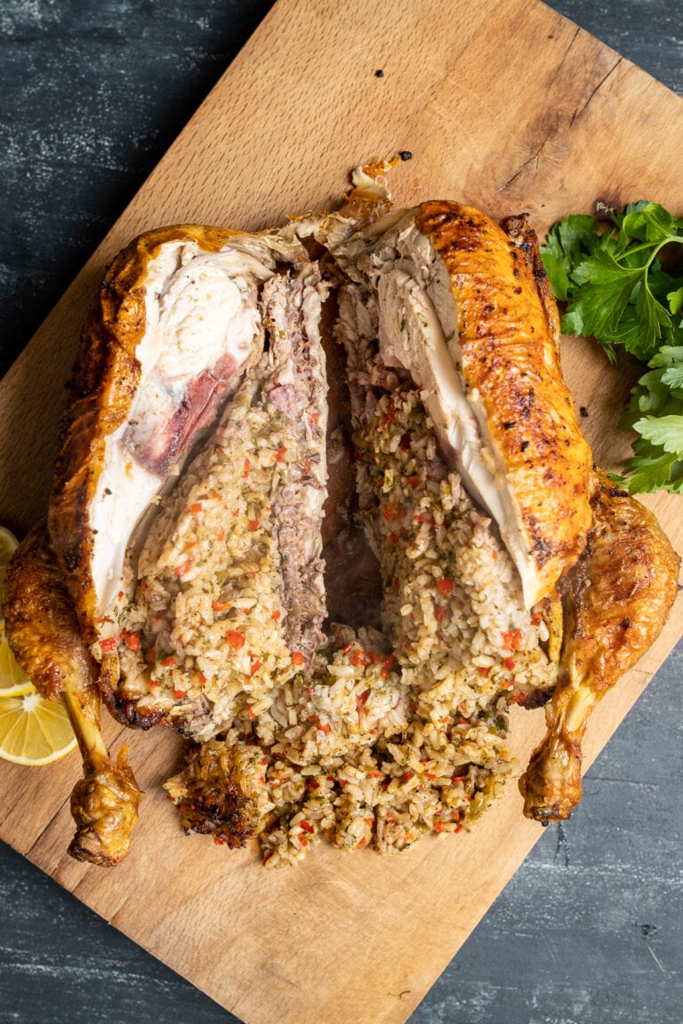 Roasted Rice Stuffed Whole Chicken - Give Recipe